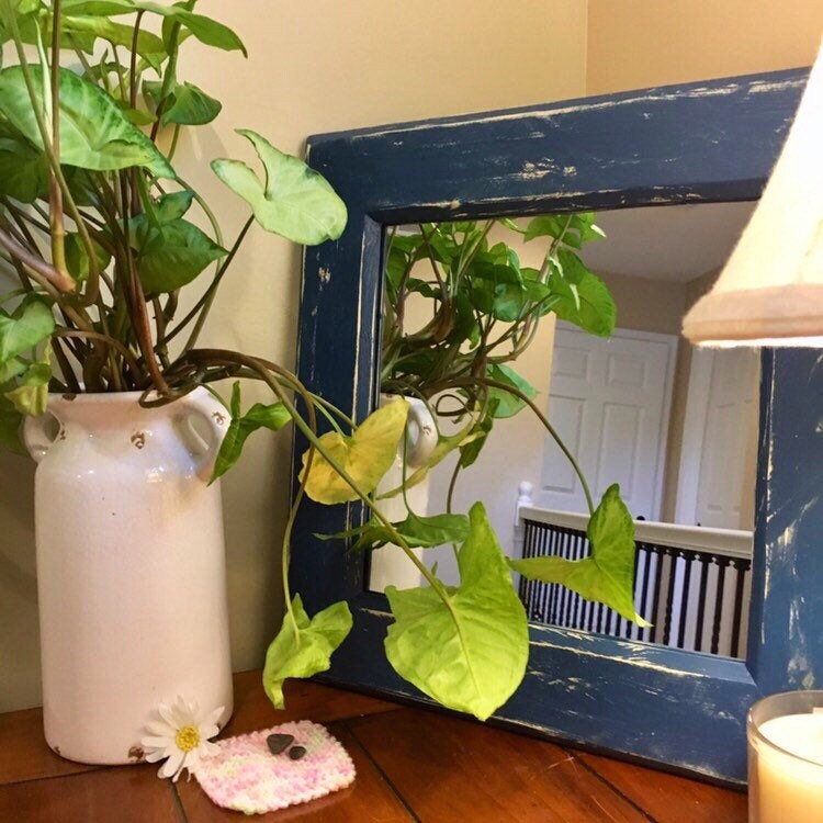 BLUE WALL MIRROR Rustic Wall Mirror Wall | Etsy