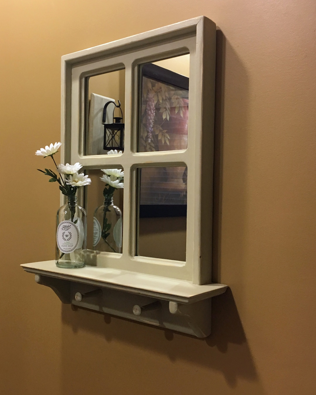Farmhouse Window Mirror: Wall Decor With Shelf in Basket Beige - Etsy