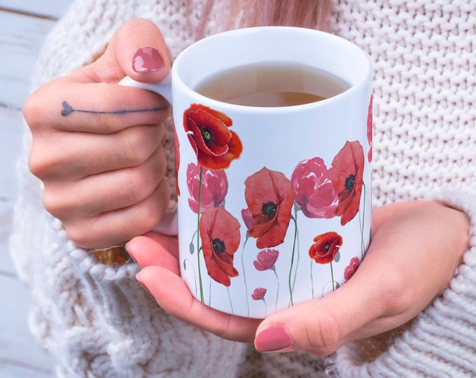 Poppy Coffee Mug, Poppy Decor Mug, Flowers Mug Boho Wildflowers ...