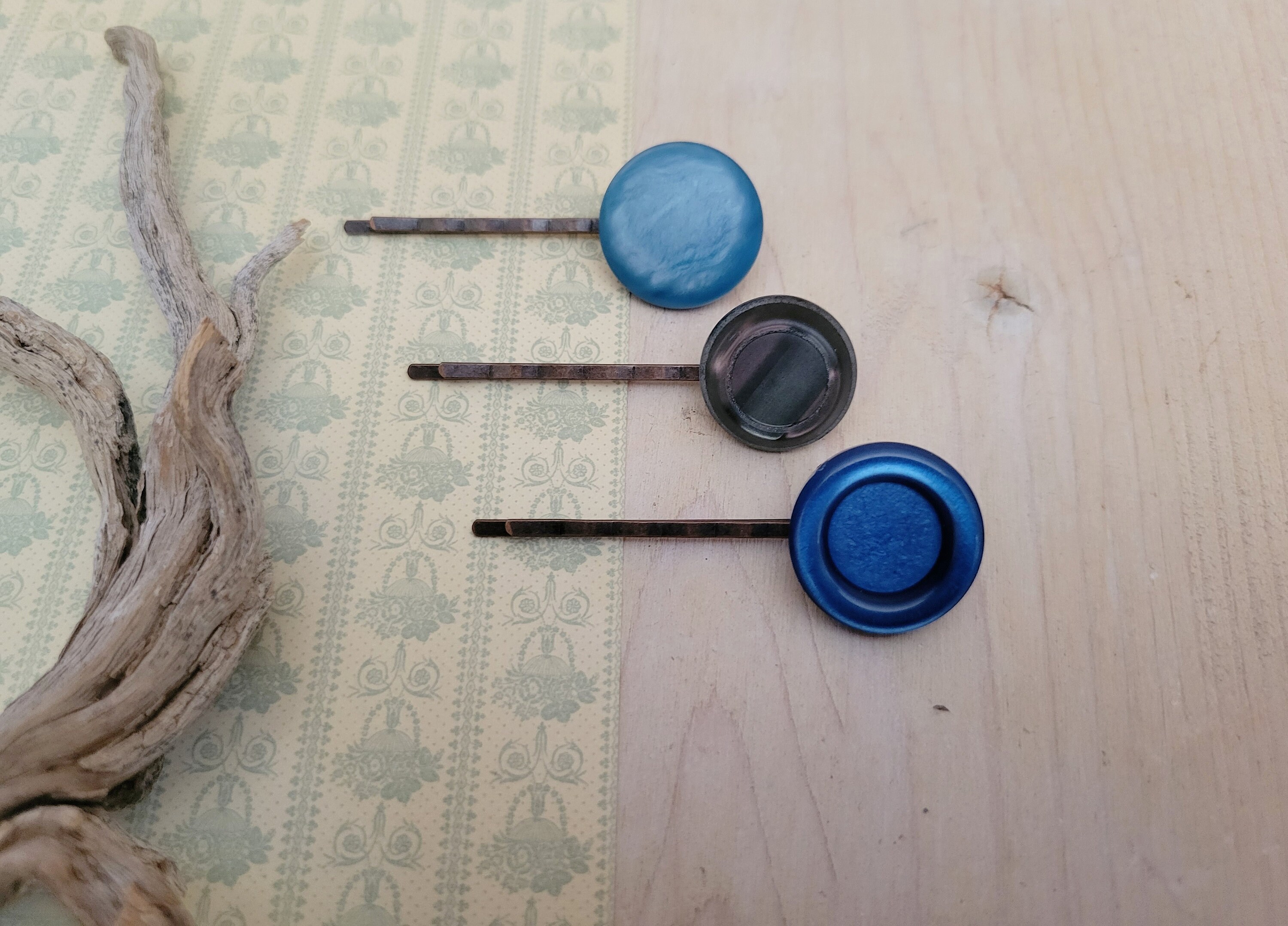 Blue Button Hair Pins, Decorative Bobby Pins, Embellished Hair Pins ...