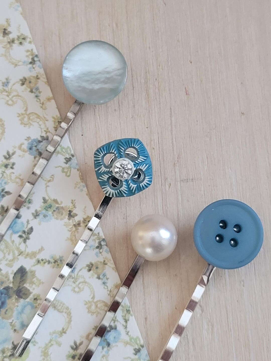 Vintage Hair Pins, Light Blue Bobby Pins, Embellished Vintage Inspired ...