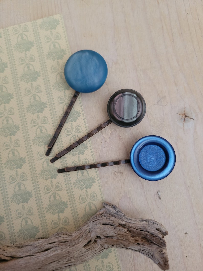 Blue Button Hair Pins, Decorative Bobby Pins, Embellished Hair Pins ...