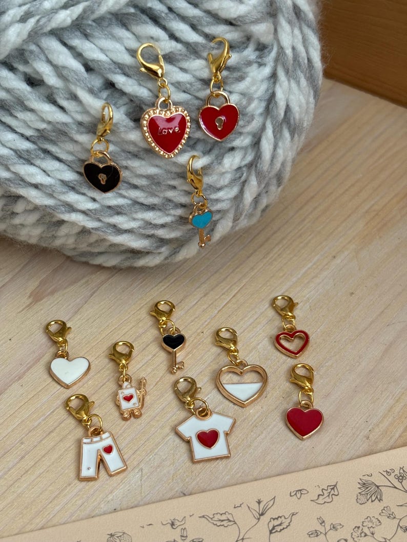 Charmed Heart Stitch Markers, Love Knitting Accessory Charms, Progress ...