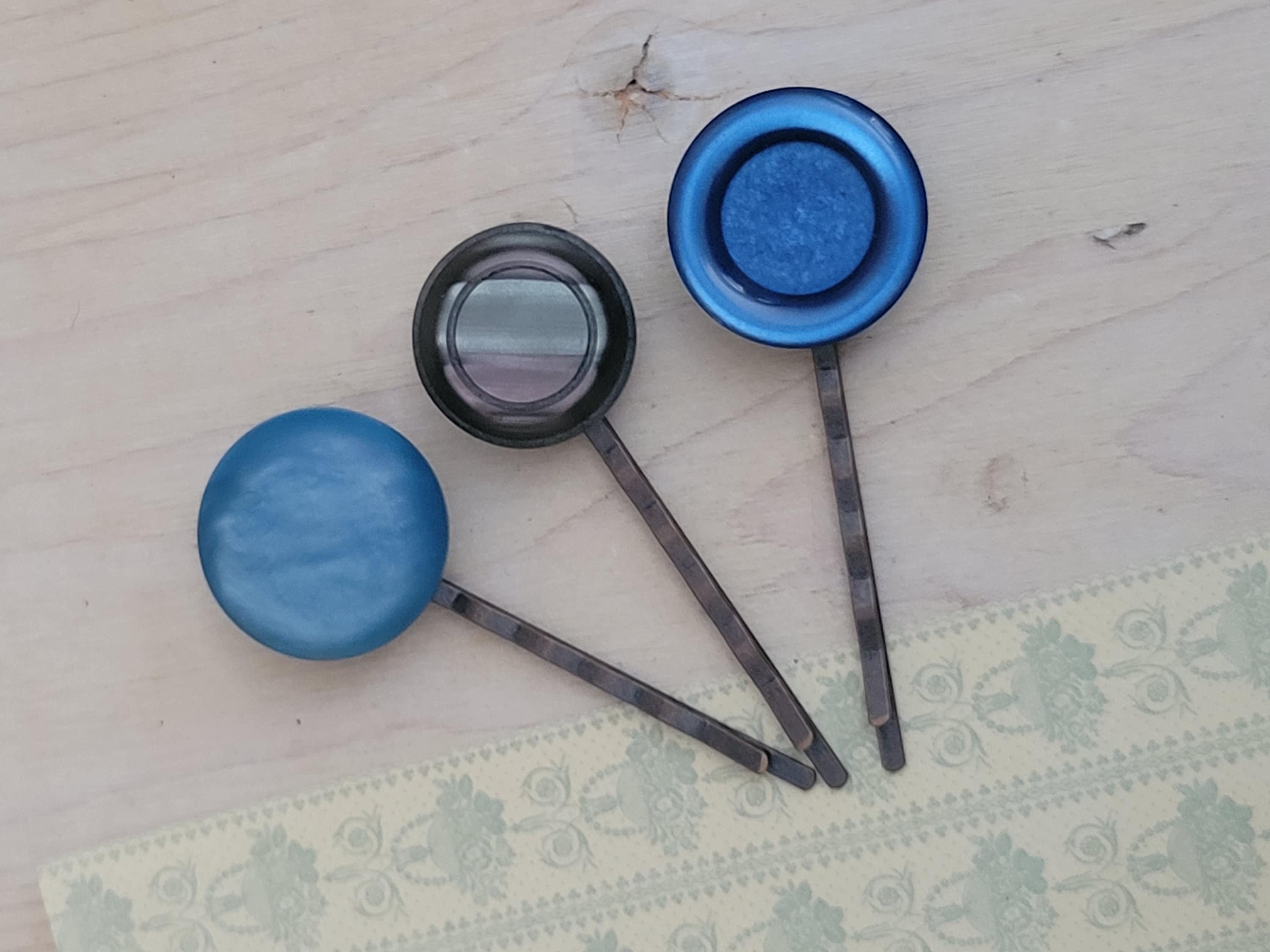 Blue Button Hair Pins, Decorative Bobby Pins, Embellished Hair Pins ...