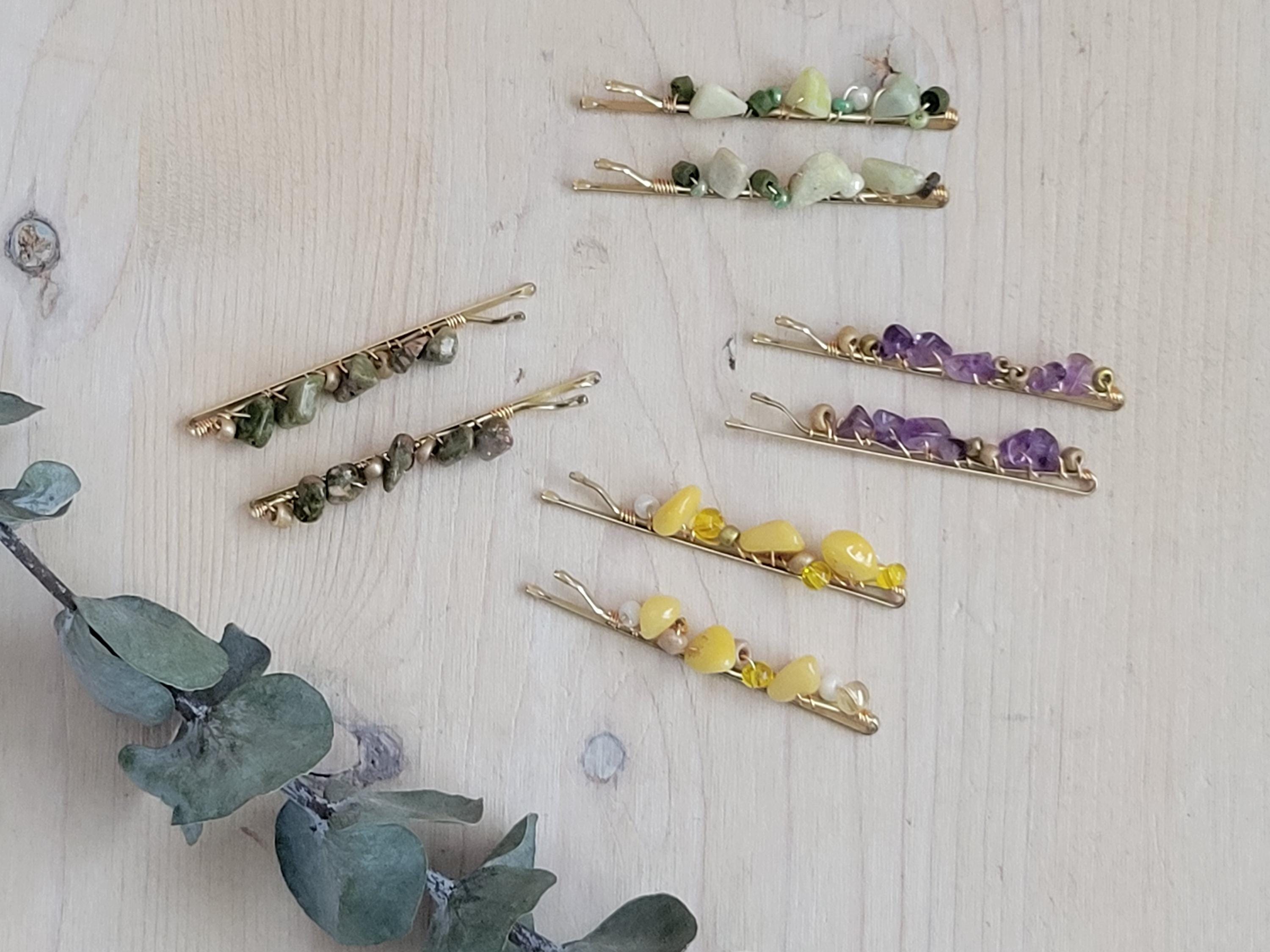 Gemstone Hair Pins, Crystal Bobby Pins, Natural Stone Hair Pins, Beaded ...
