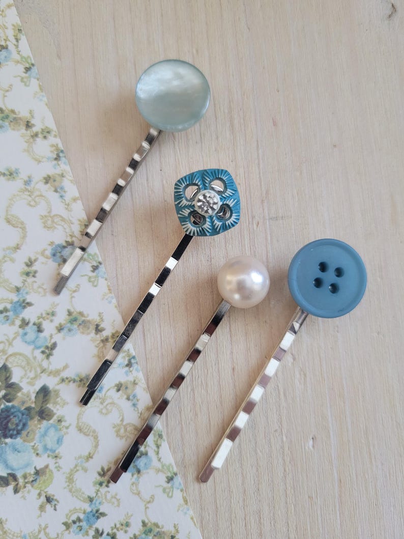 Vintage Hair Pins, Light Blue Bobby Pins, Embellished Vintage Inspired ...