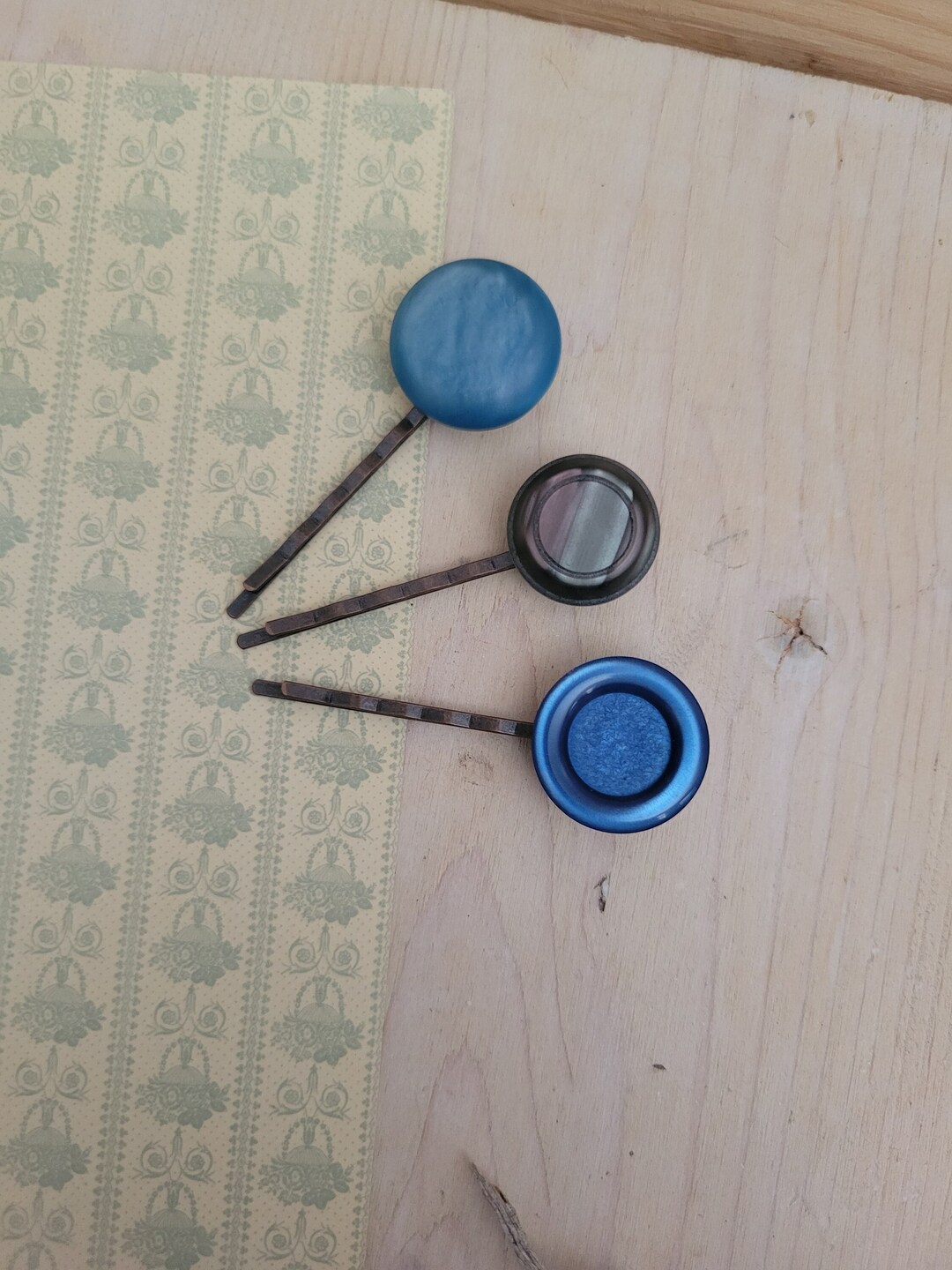Blue Button Hair Pins, Decorative Bobby Pins, Embellished Hair Pins ...