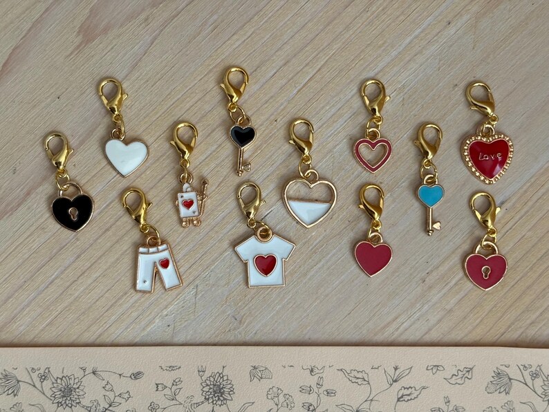 Charmed Heart Stitch Markers, Love Knitting Accessory Charms, Progress ...