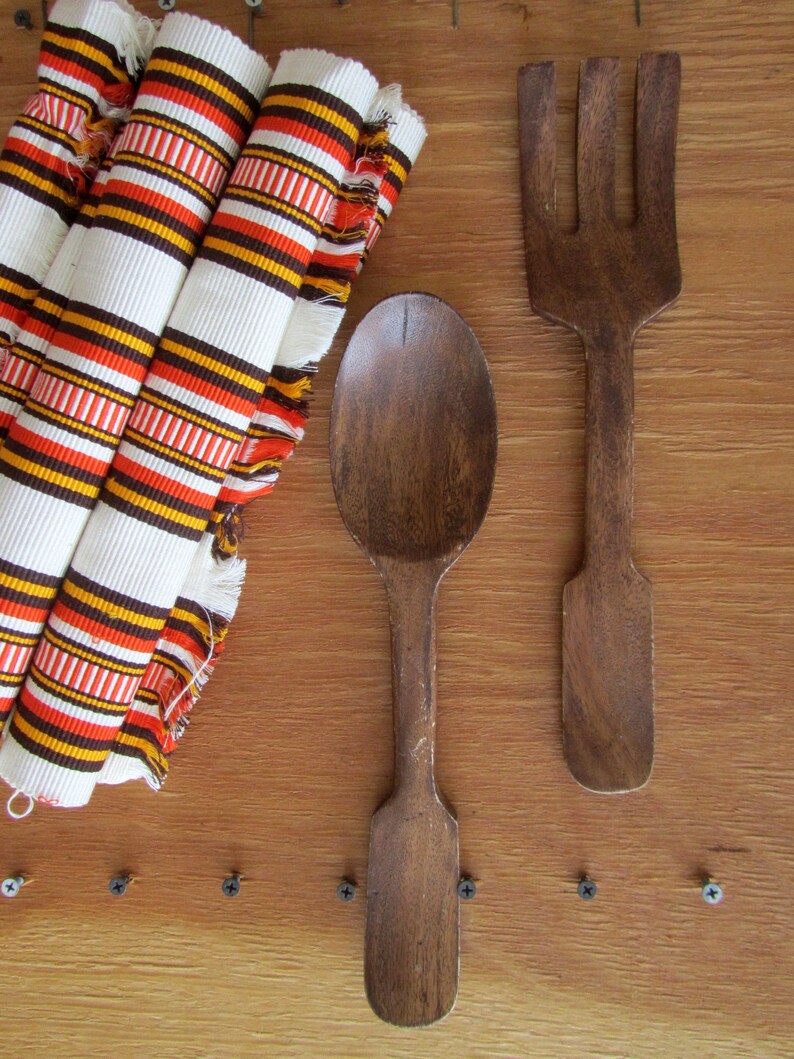 Oversized Wood Fork and Spoon Set Vintage Wood Salad Serving | Etsy