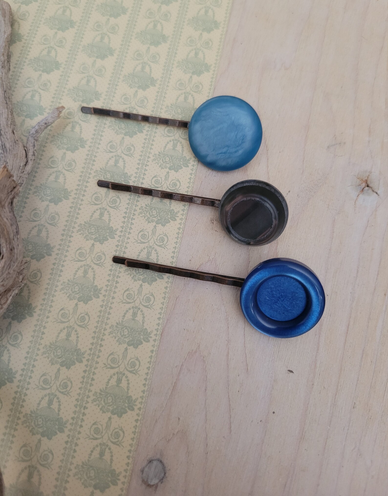 Blue Button Hair Pins, Decorative Bobby Pins, Embellished Hair Pins ...