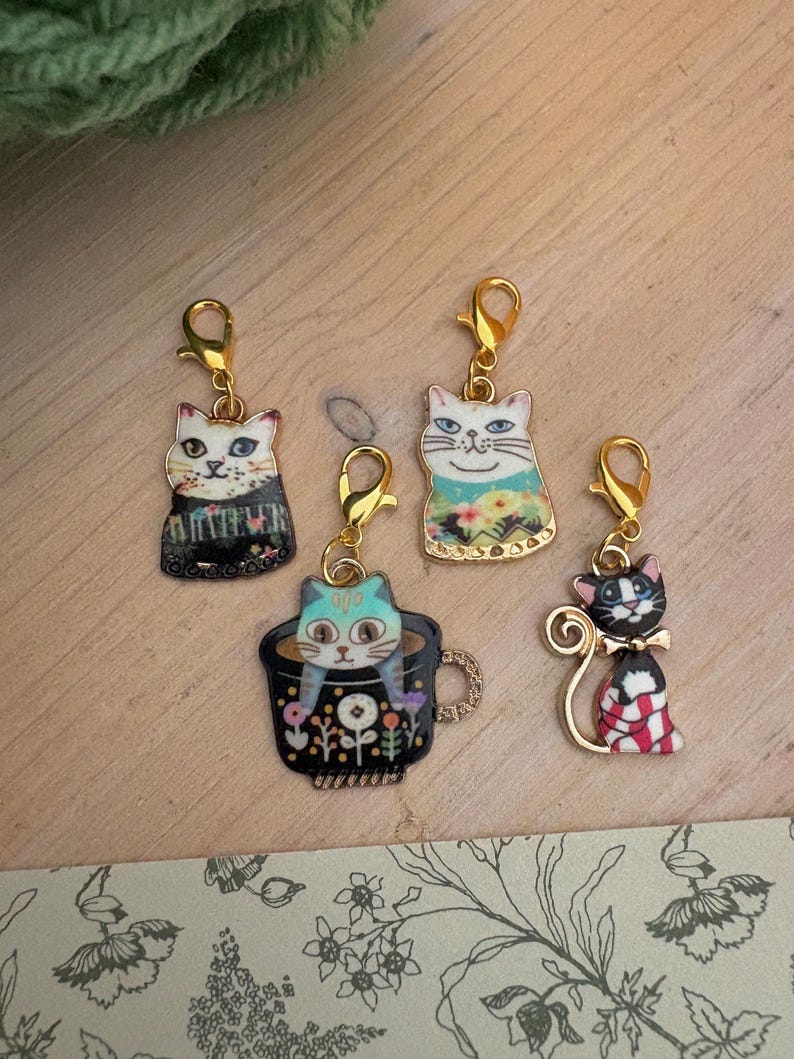 Cat Stitch Markers, Kitty Charm Knitting Accessory, Progress Keeper ...