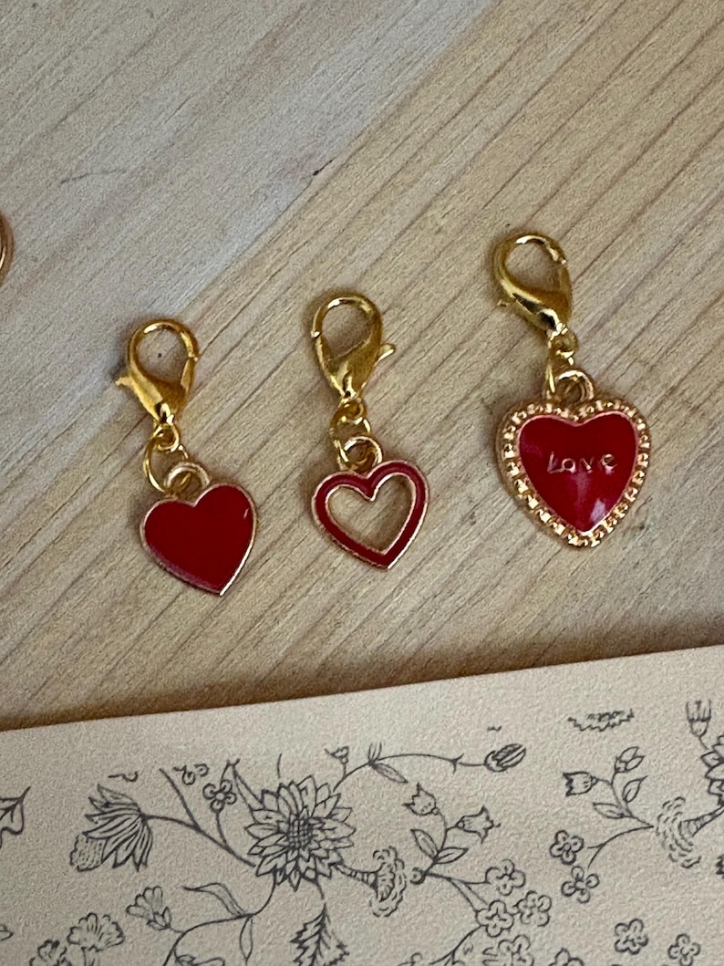 Charmed Heart Stitch Markers, Love Knitting Accessory Charms, Progress ...