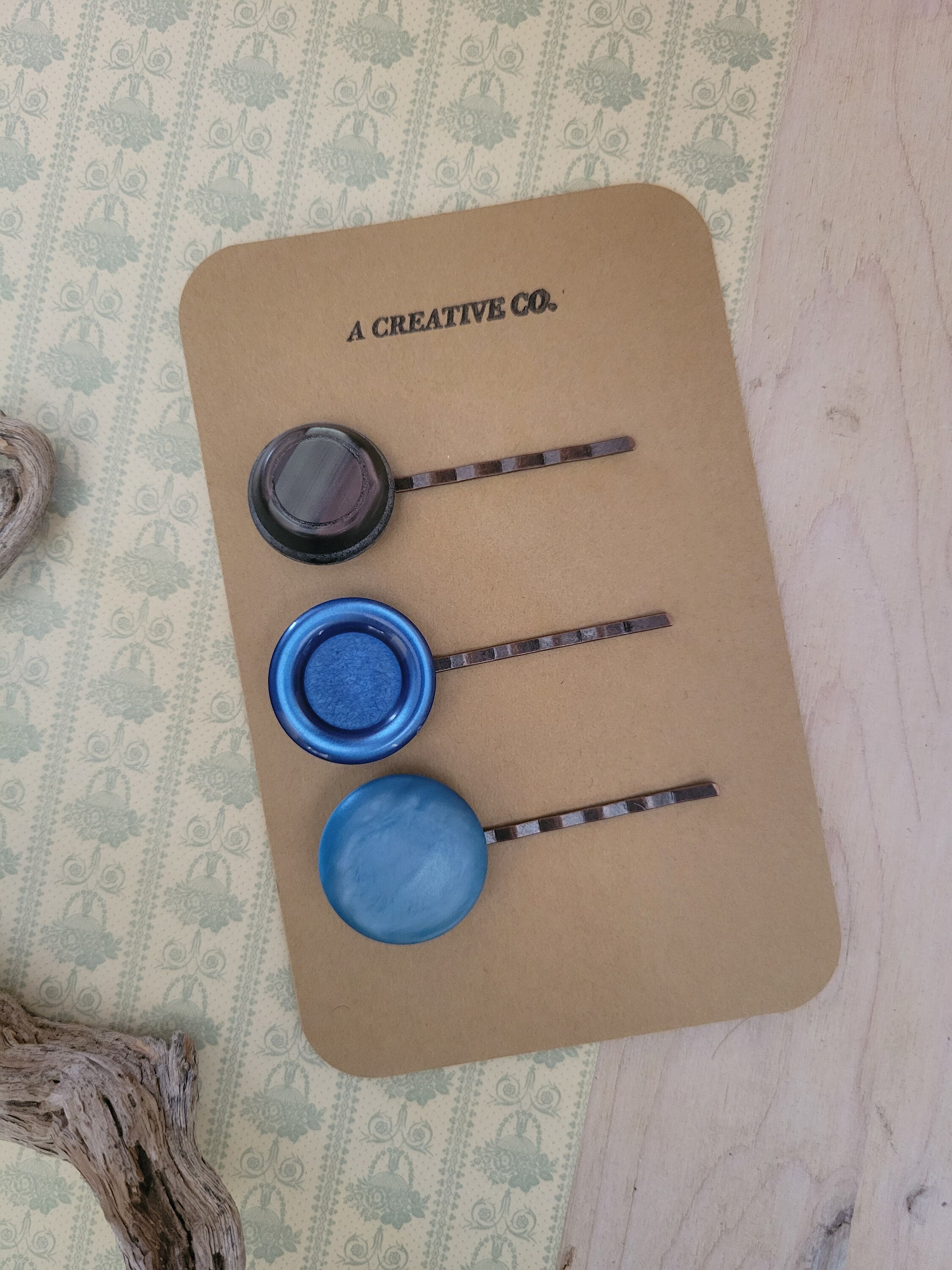 Blue Button Hair Pins, Decorative Bobby Pins, Embellished Hair Pins ...