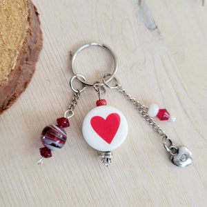 Red Heart Keychain, Dangling Red Heart Charm Key Chain, Beaded Key ...