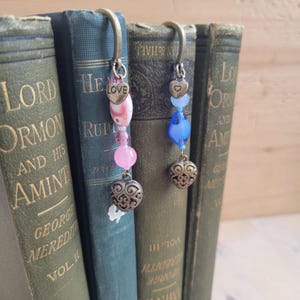 Heart Charm Bookmark, Metal Hook Bookmark, Small Handmade Beaded Book ...