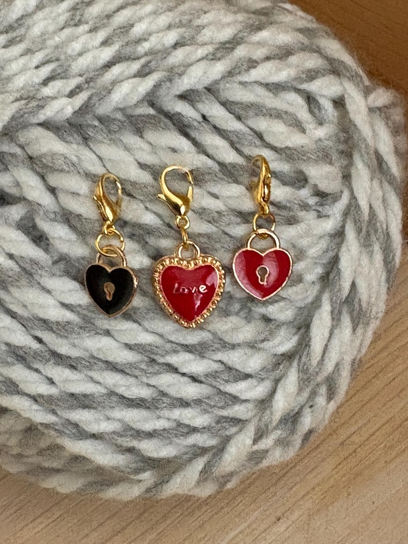 Charmed Heart Stitch Markers, Love Knitting Accessory Charms, Progress ...