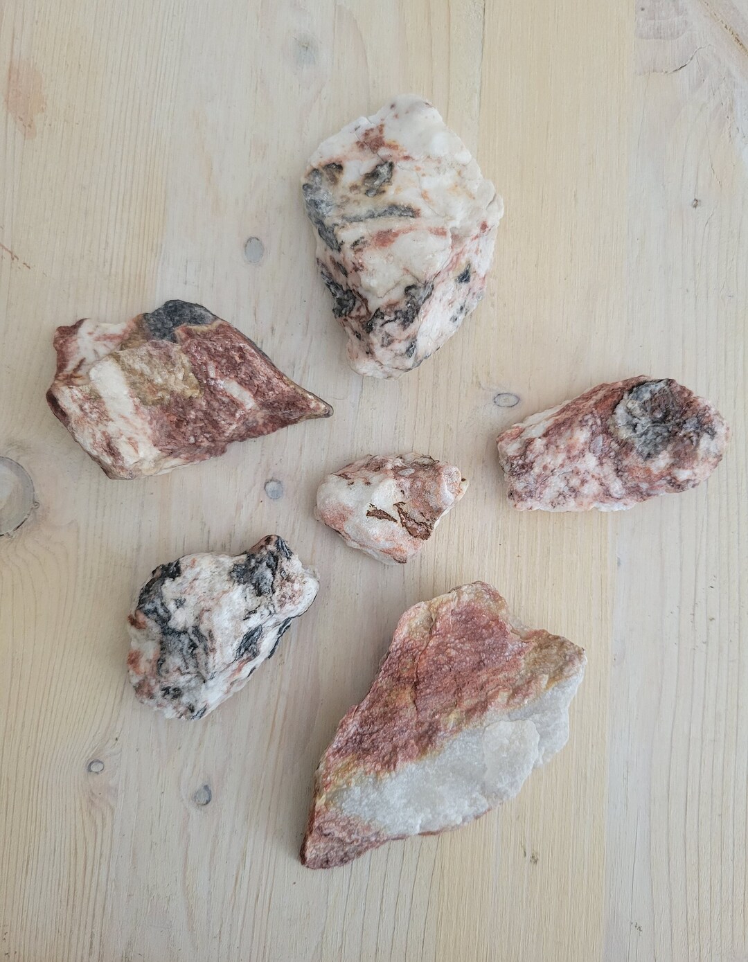 Gypsum Mineral Unpolished, Raw Gypsum, White W/ Black and Red, Crystal ...