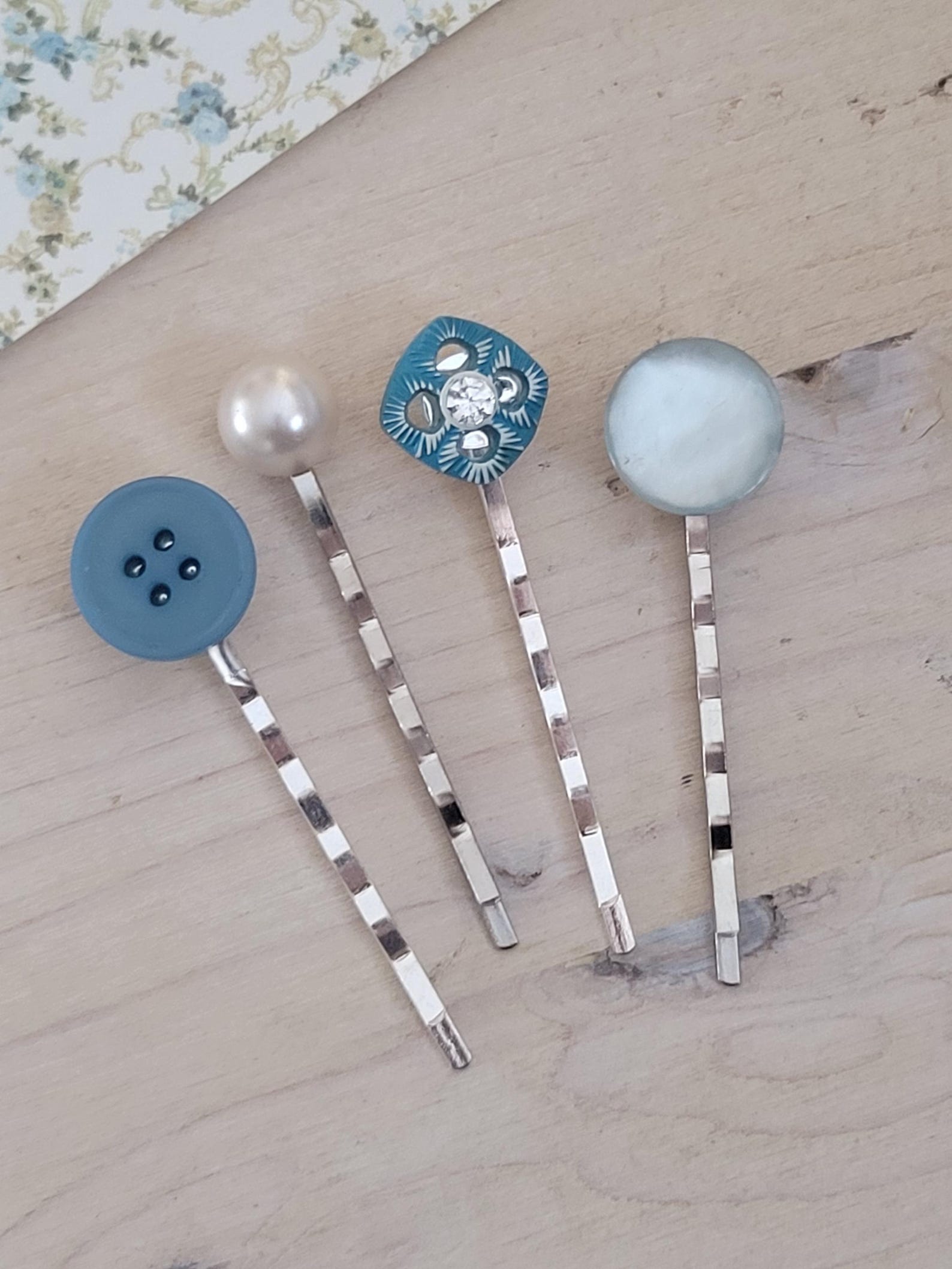 Vintage Hair Pins, Light Blue Bobby Pins, Embellished Vintage Inspired ...