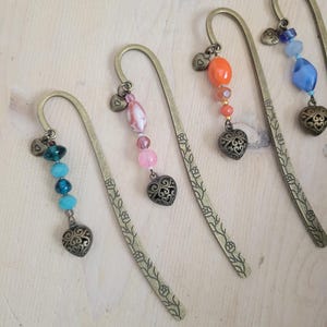 Heart Charm Bookmark, Metal Hook Bookmark, Small Handmade Beaded Book ...