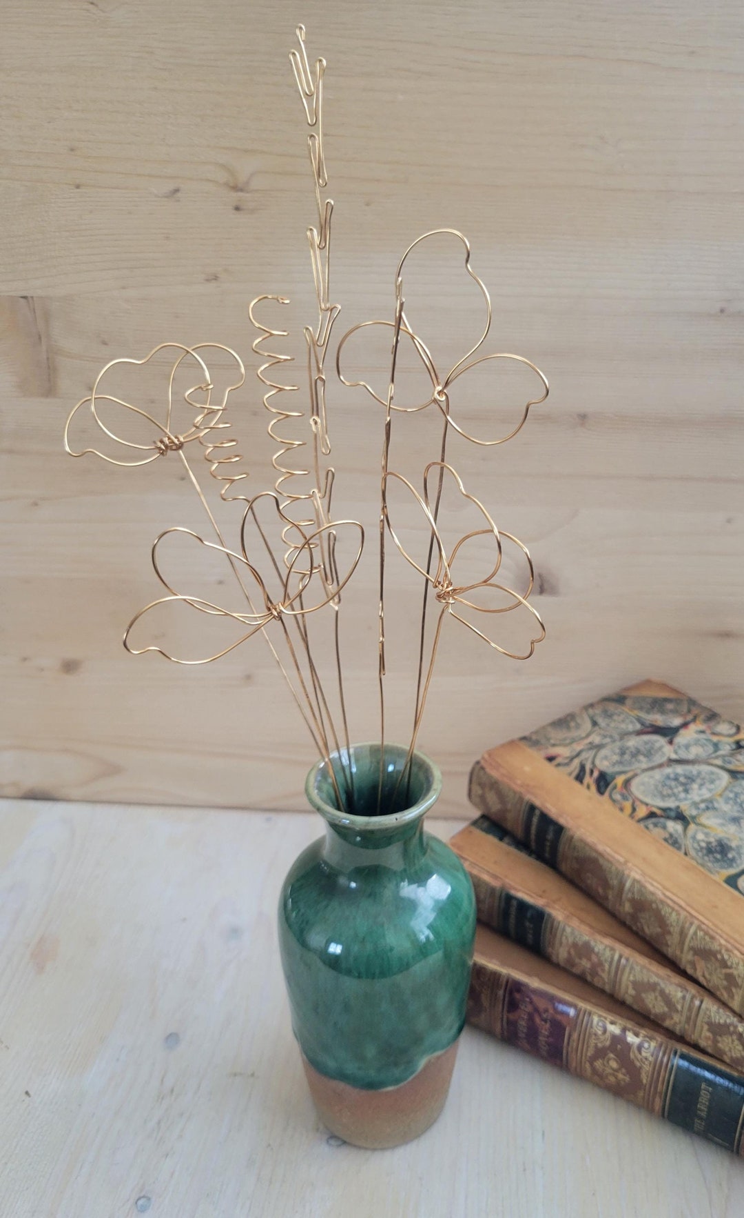 Wire Flower Bouquet, Handmade Wire Flowers, Everlasting Bouquet, Gold ...
