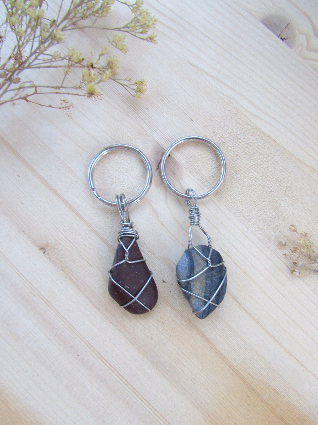 Beach Stone Keychain, Natural Wire Wrapped Key Chain, Natural ...