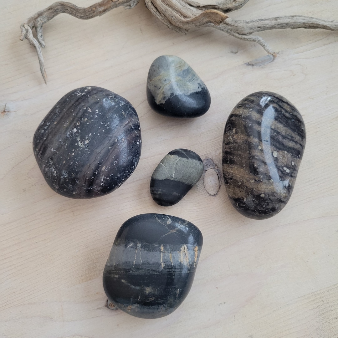 Ocean Rocks, (5) Grey and Black, Beach Rocks, Beach Stone, Striped ...
