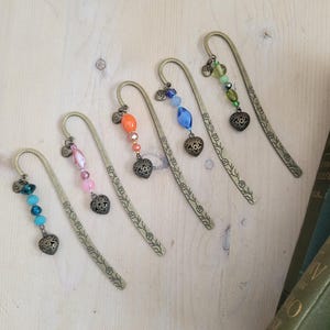 Heart Charm Bookmark, Metal Hook Bookmark, Small Handmade Beaded Book ...