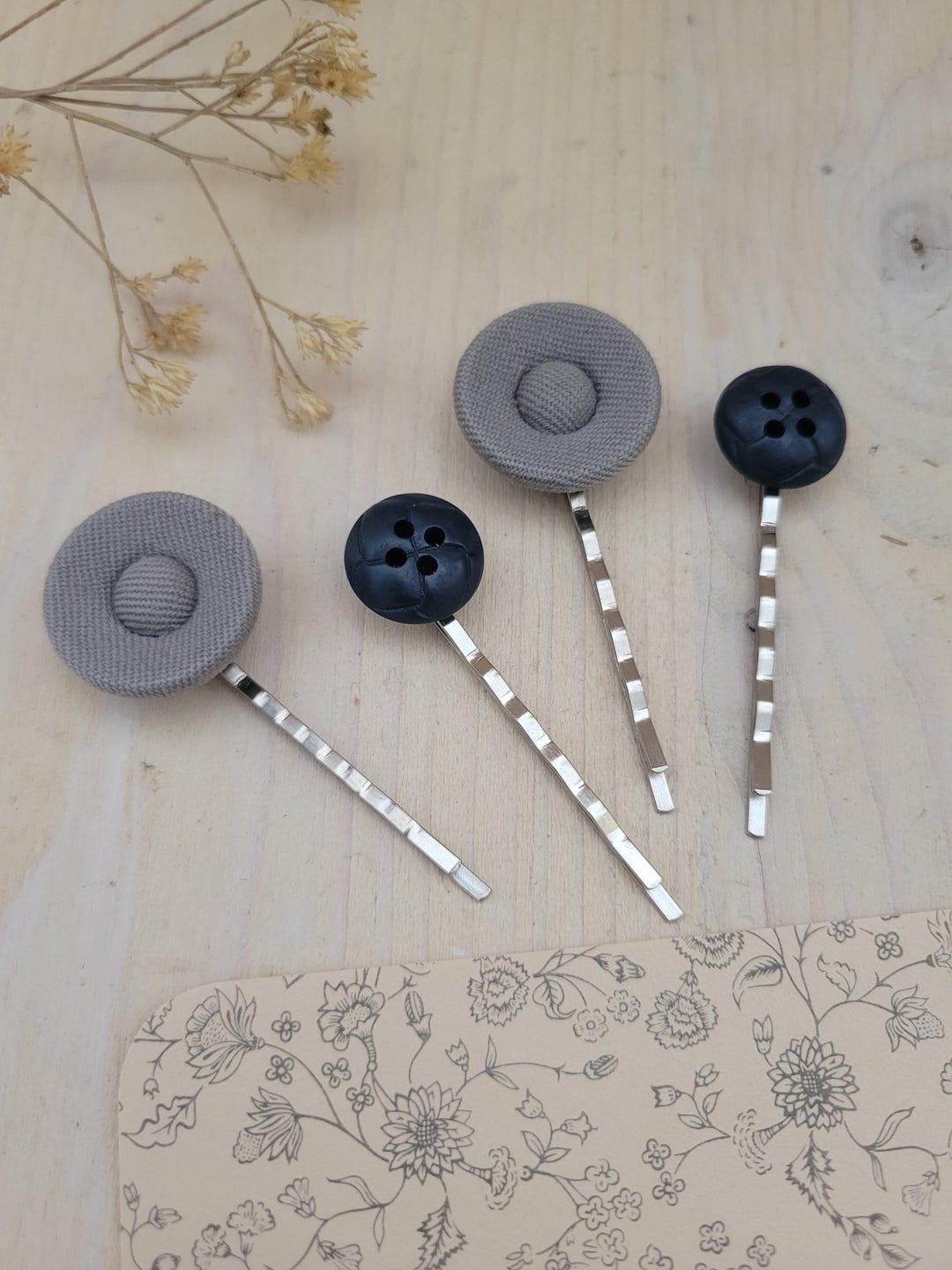 Vintage Hair Pins, Navy & Grey Bobby Pins, Boho Embellished Vintage ...