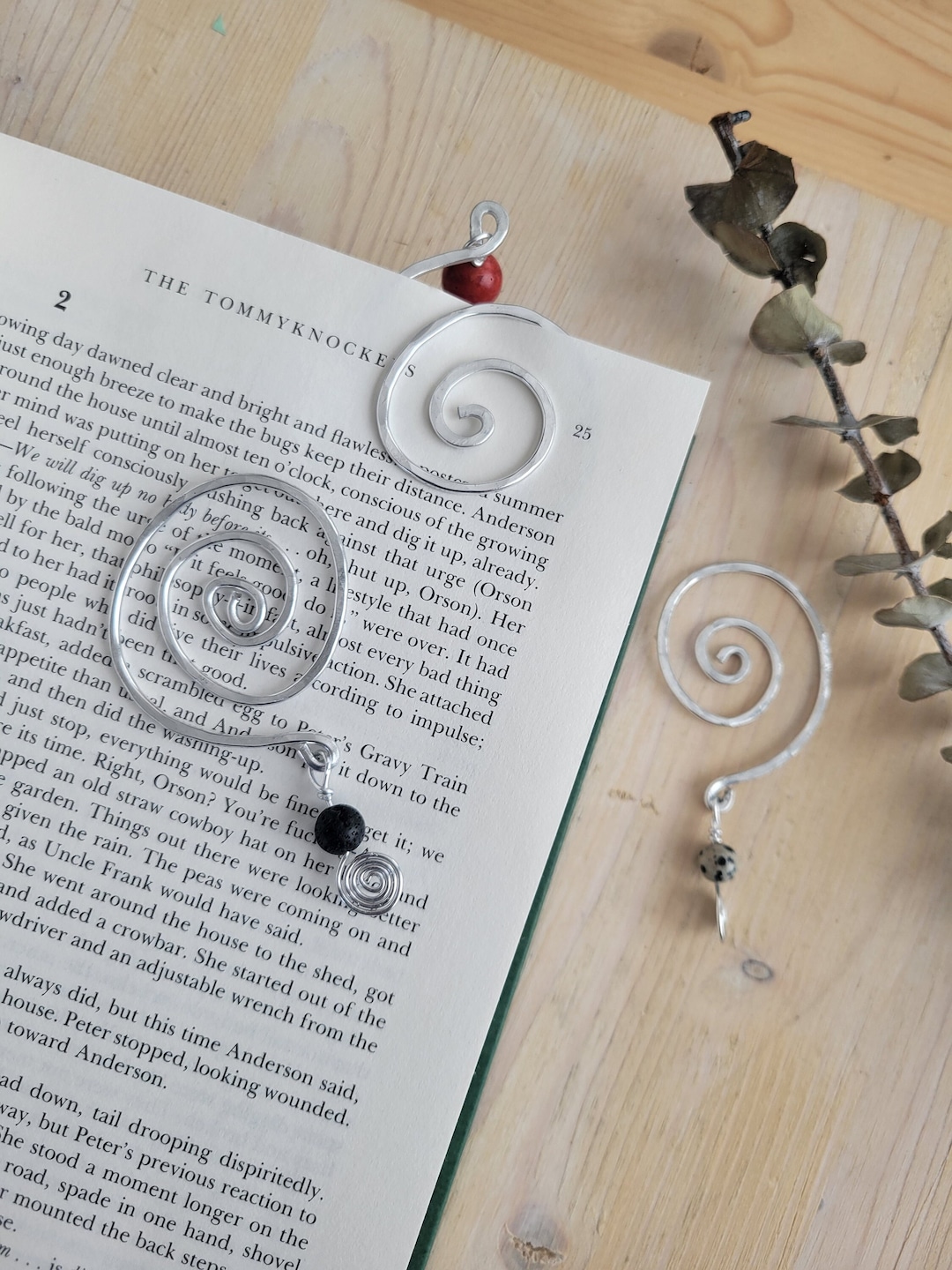 Charm Bookmark, Spiral Design Wire Bookmark W/ Stone Charm, Handmade ...
