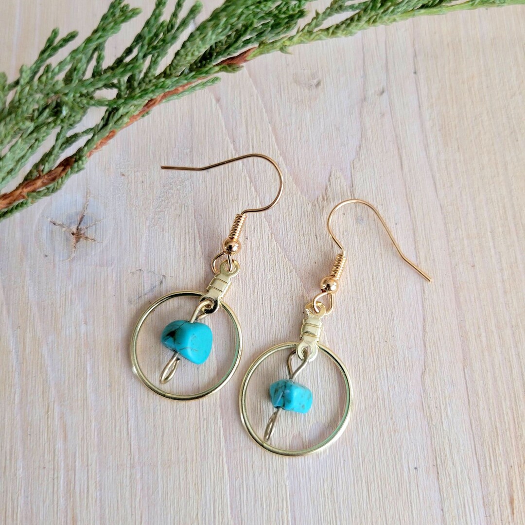 Turquoise Earrings, Gold Hoop Wire Earrings, Dainty Hoop Earrings ...