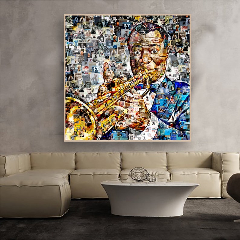 Art Collage Poster Gift Print LOUIS ARMSTRONG Made Out of Jazz Blues ...
