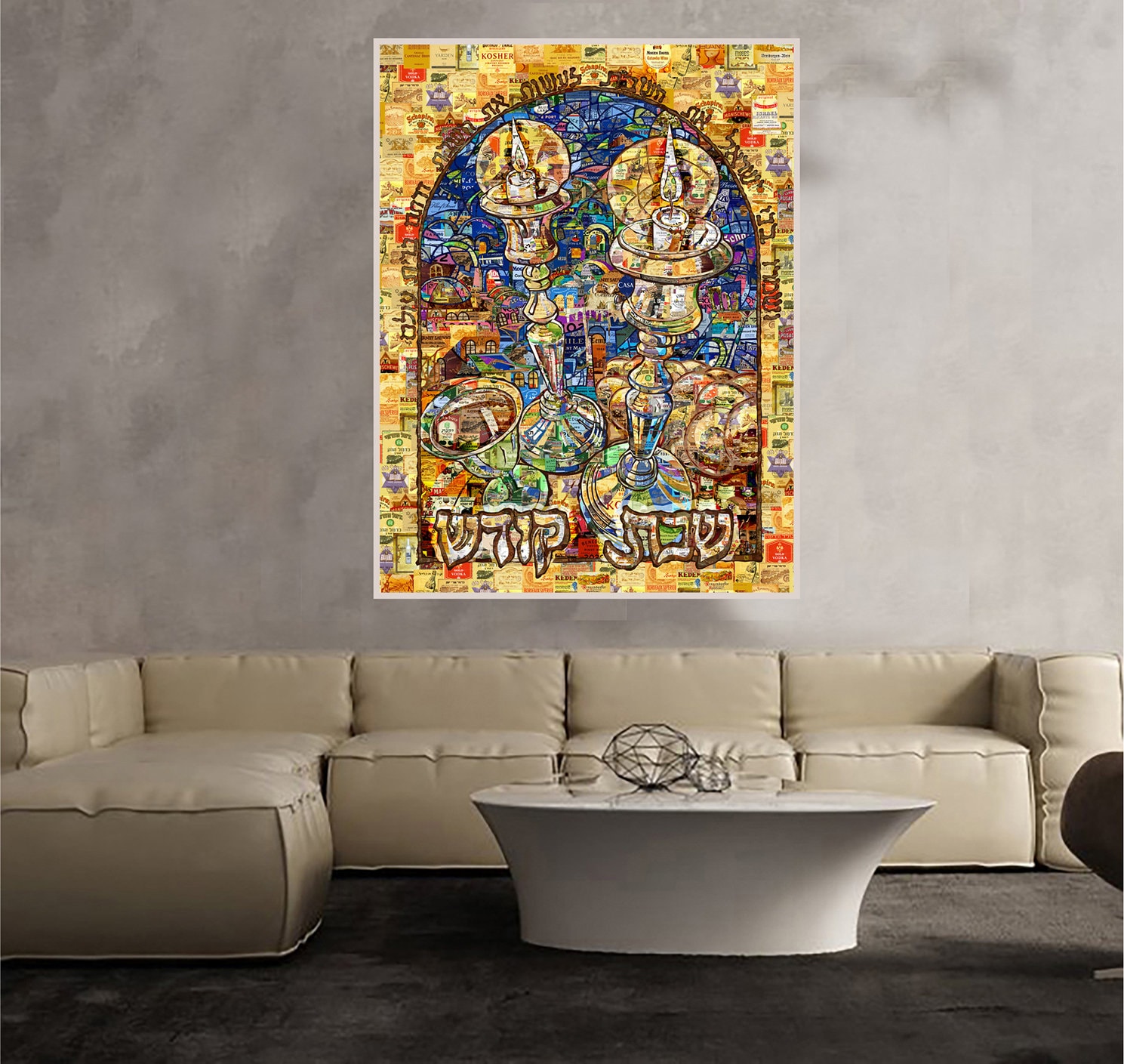 Art Collage Poster Print Shabbat Candles Made Out of Kosher Wines ...