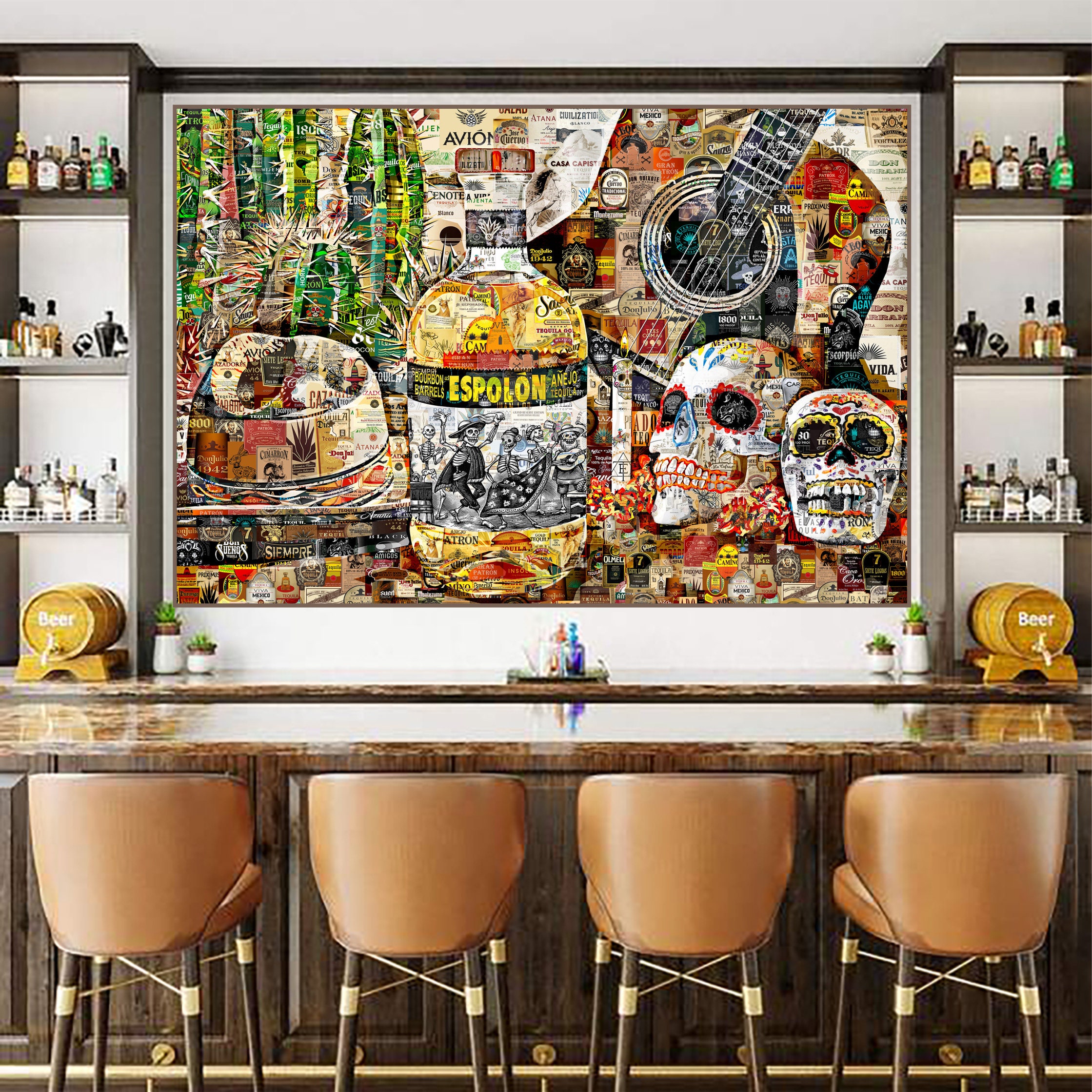Liquor Art Collage Poster Gift Print Tequila Espolon With Guitar and ...
