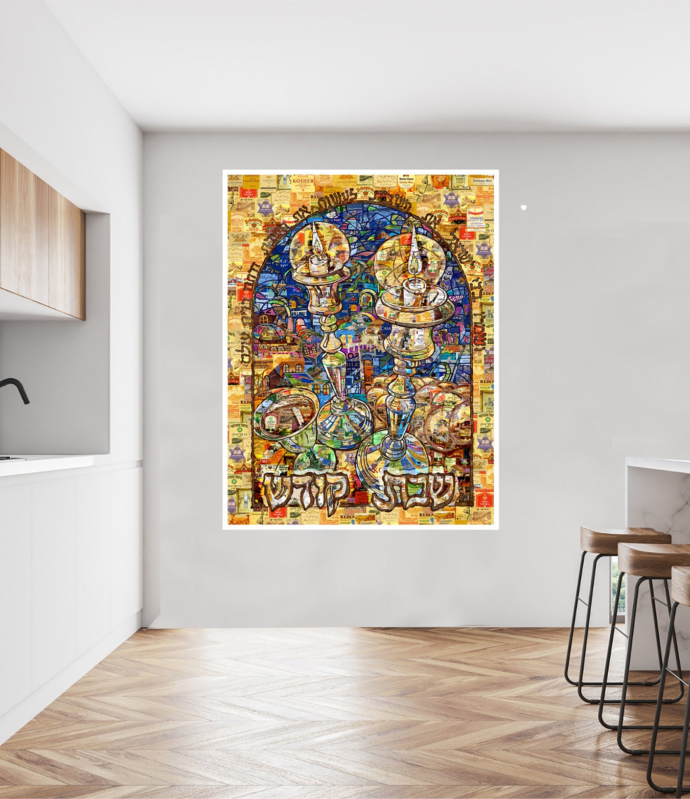 Art Collage Poster Print Shabbat Candles Made Out of Kosher Wines ...