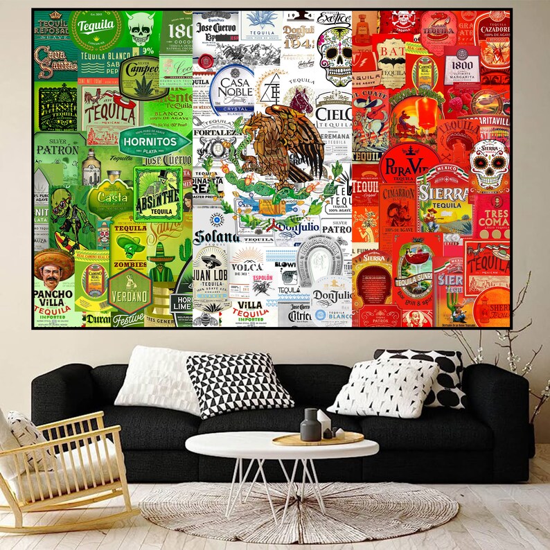 Flagge Mexiko Art Collage Poster Druck aus Tequila Etiketten - Etsy.de
