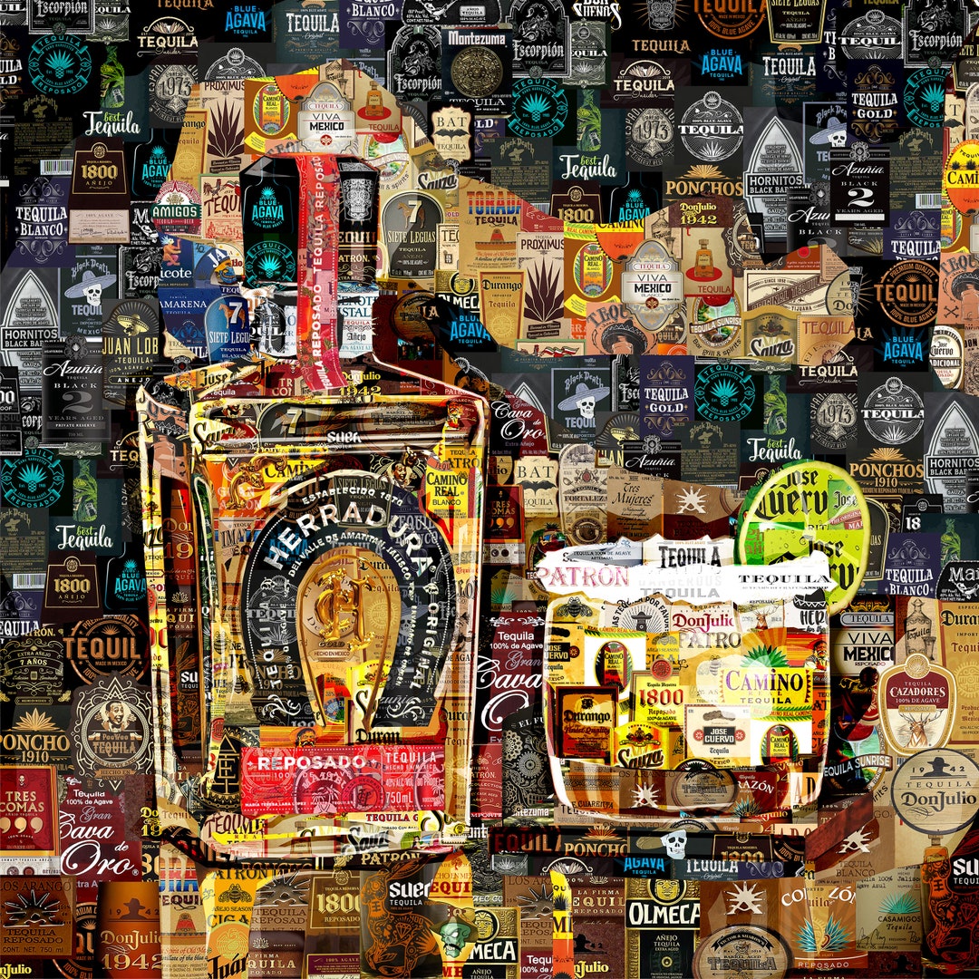 Liquor Art Collage Poster Gift Print - Tequila Herradura Glass - Made ...