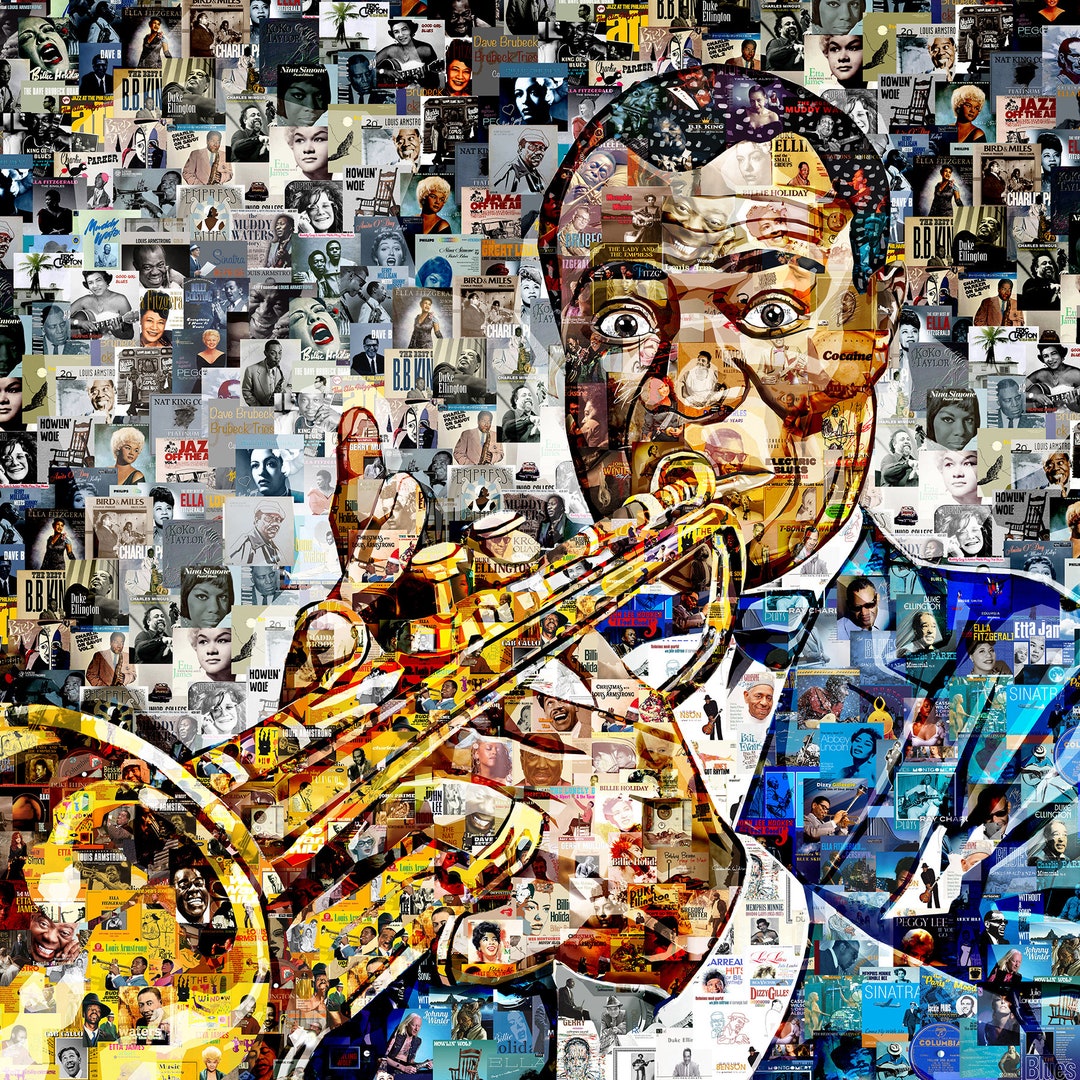 Art Collage Poster Gift Print LOUIS ARMSTRONG Made Out of Jazz Blues ...