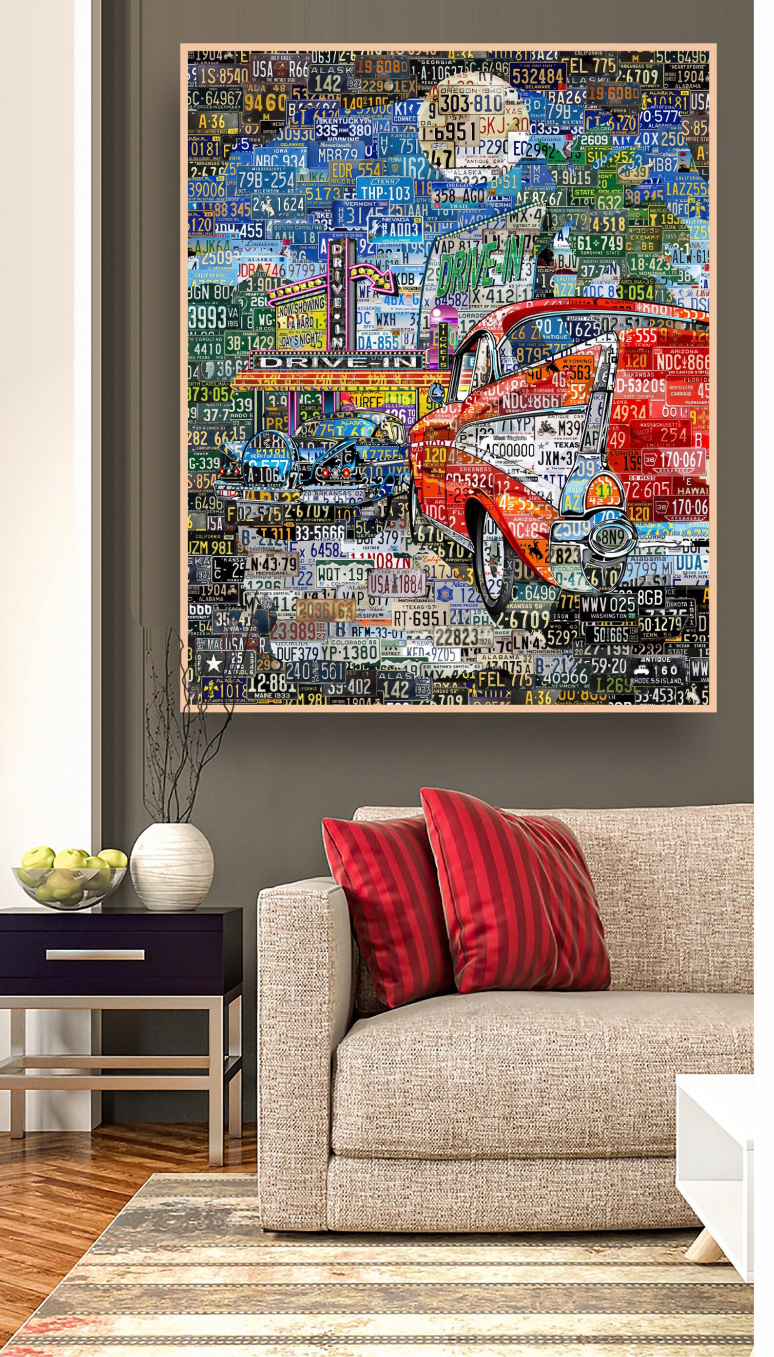Old America. Antique Car Art Digital Collage Poster Gift Print Cinema ...