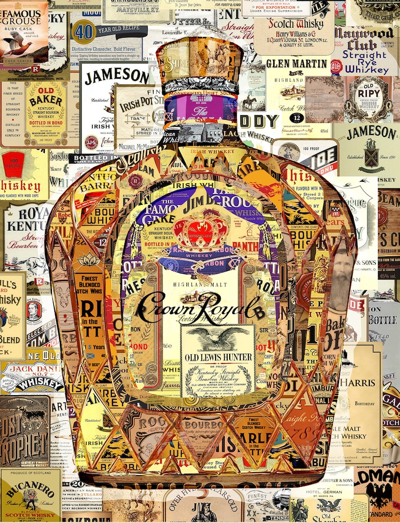 Liquor Art Collage Poster Gift Print - Whiskey Crown Royal - Made Out ...