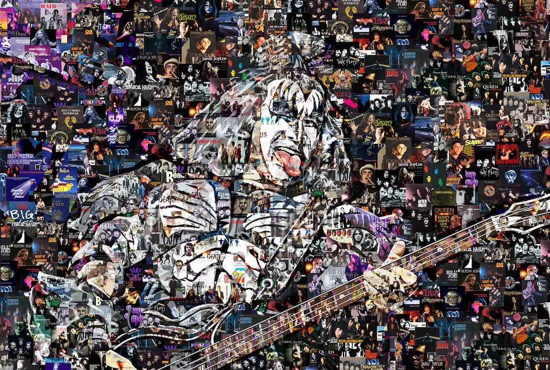 Art Collage Poster Gift Gene Simmons kiss Print Made Out of Music ...
