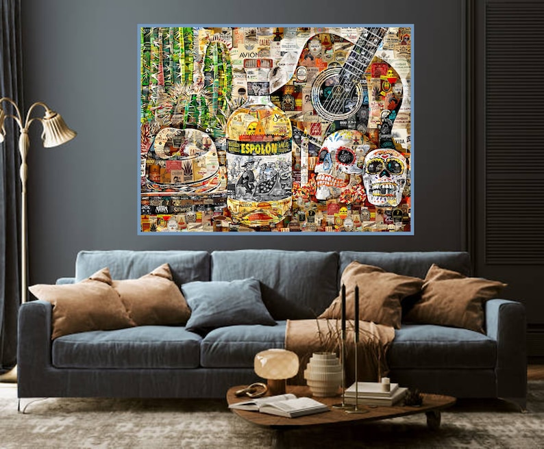Liquor Art Collage Poster Gift Print - Tequila Espolon With Guitar and ...