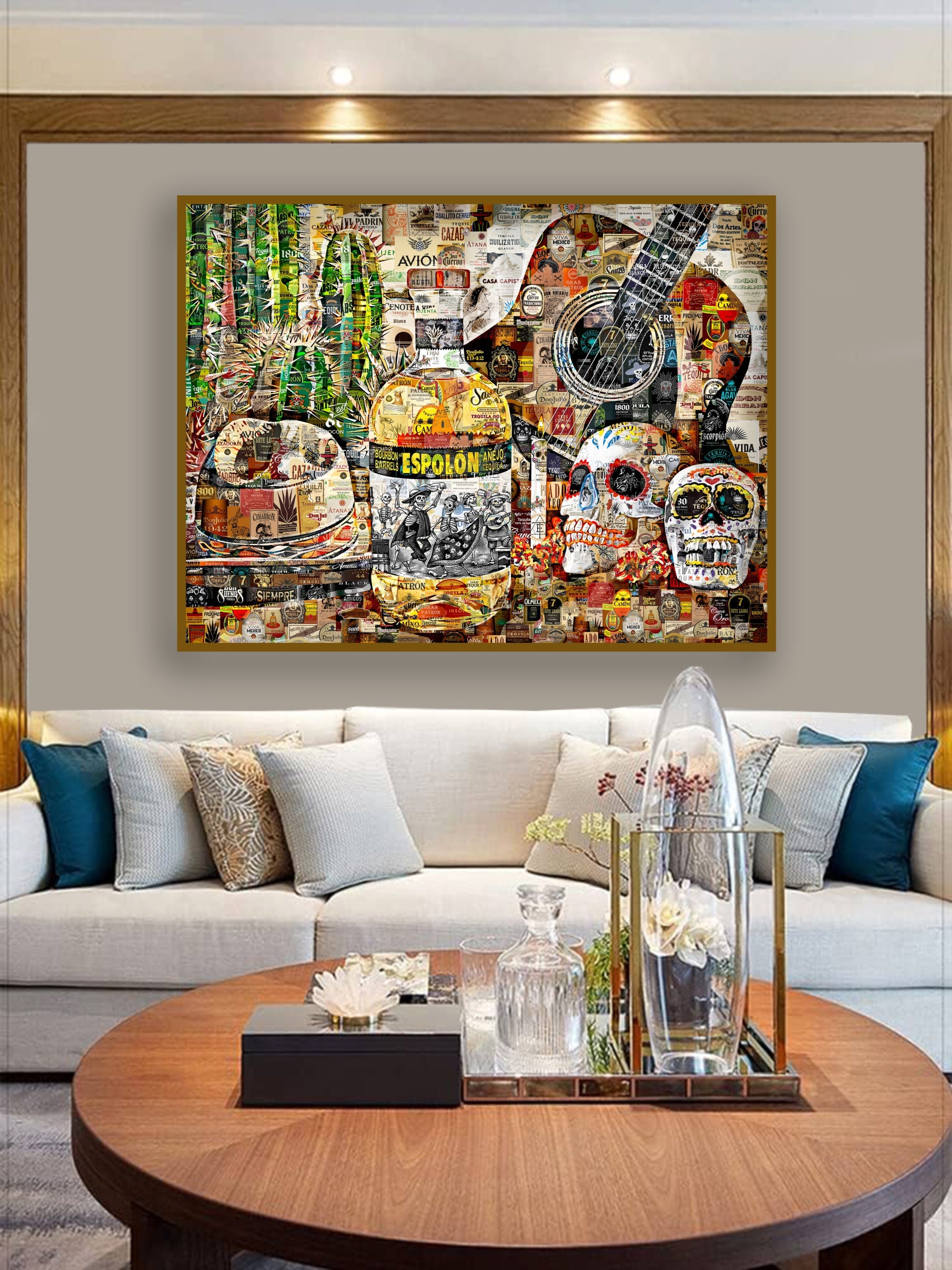 Liquor Art Collage Poster Gift Print - Tequila Espolon With Guitar and ...