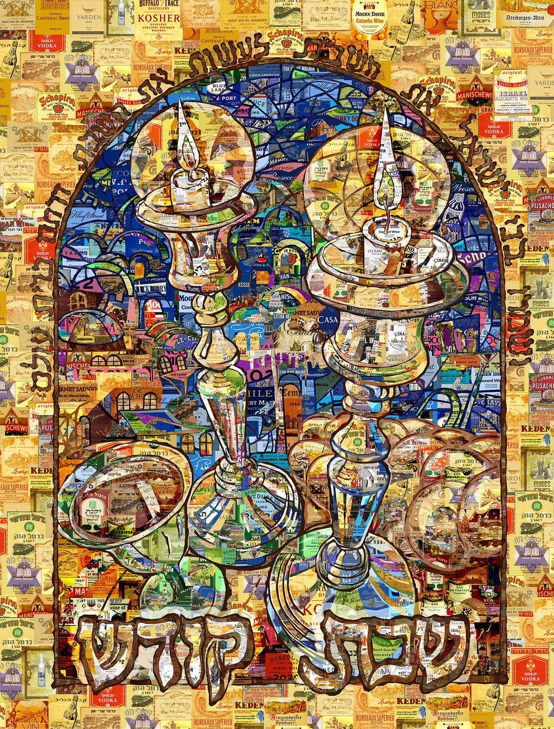 Art Collage Poster Print - Shabbat Candles- Made Out of Kosher Wines ...