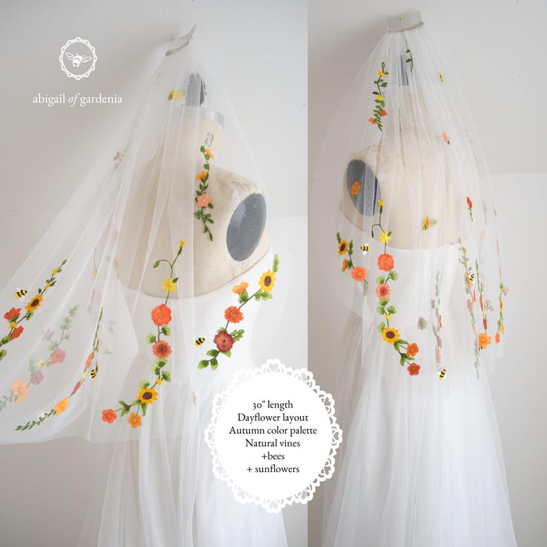 Customizable Sunflower Wedding Veil: Wildflower Bridal Veil - Etsy