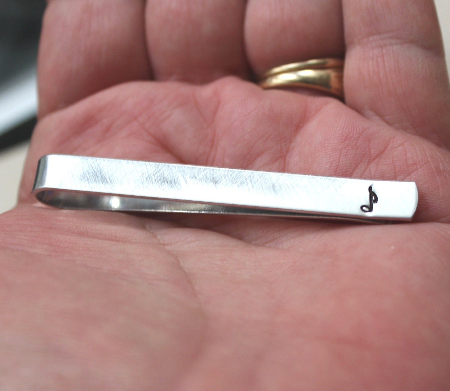 Musical note handstamped tie bar in aluminum or nugold and | Etsy