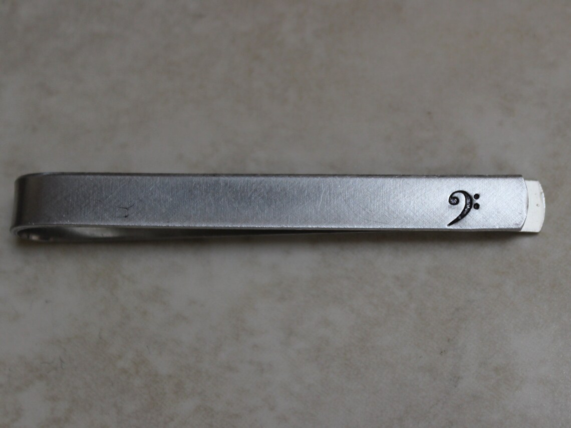 Bass Clef Handstamped Tie Bar Aluminum or Nugold Available in | Etsy