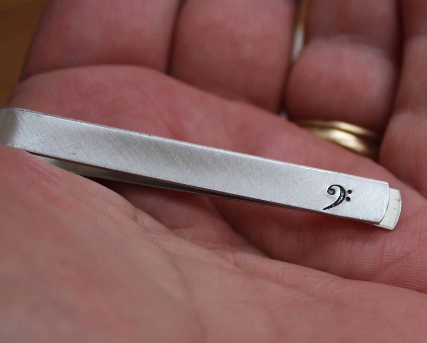 Bass Clef Handstamped Tie Bar Aluminum or Nugold Available in - Etsy