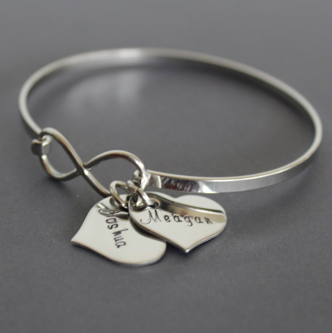 Infinity Charm Bangle Stainless Steel With Children's Names on Hearts ...