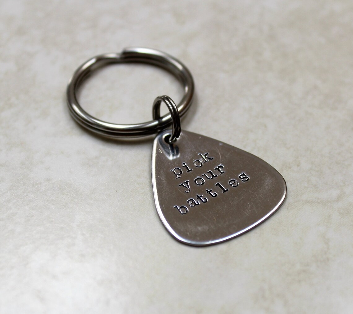 Stainless Steel Handstamped Saying Keychain Pick Your Battles - Etsy