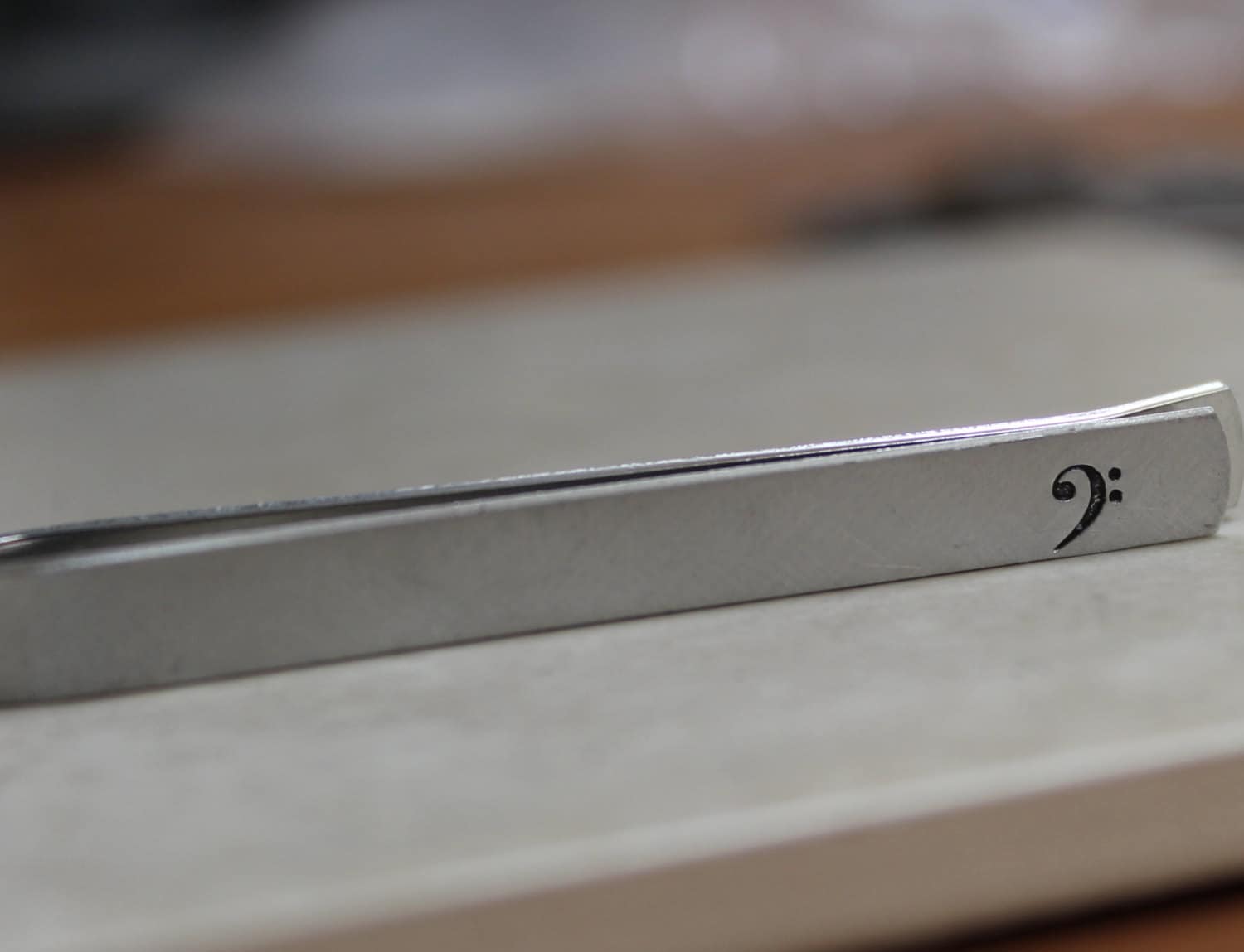 Bass Clef Handstamped Tie Bar Aluminum or Nugold Available in - Etsy
